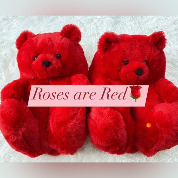 Shoes | Plush Bear Slippers Roses Are Red Edition | Poshmark